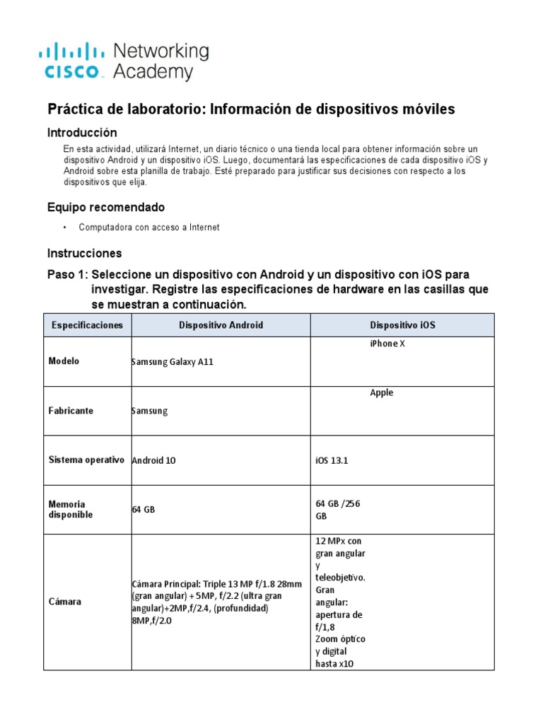 Comparativa de Dispositivos Móviles | PDF | Yo telefono | Android ...
