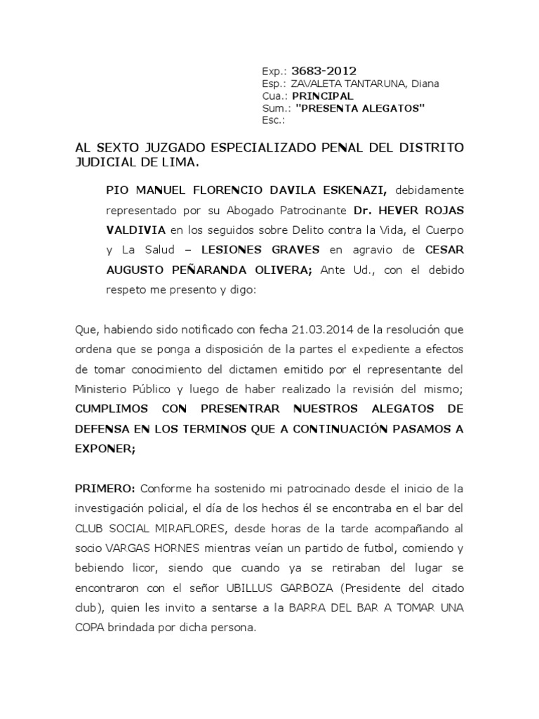 Presenta Alegatos PIO DAVILA - Peñaranda | PDF