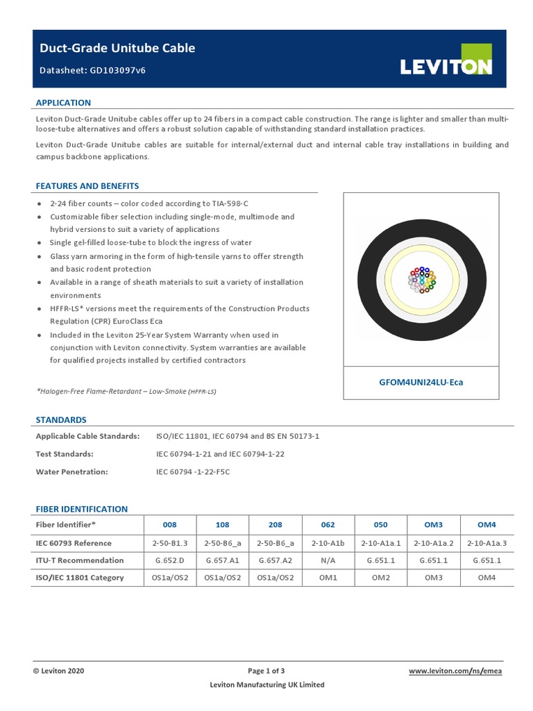 Duct Grade Unitube Eca 103097 | PDF | Optical Fiber