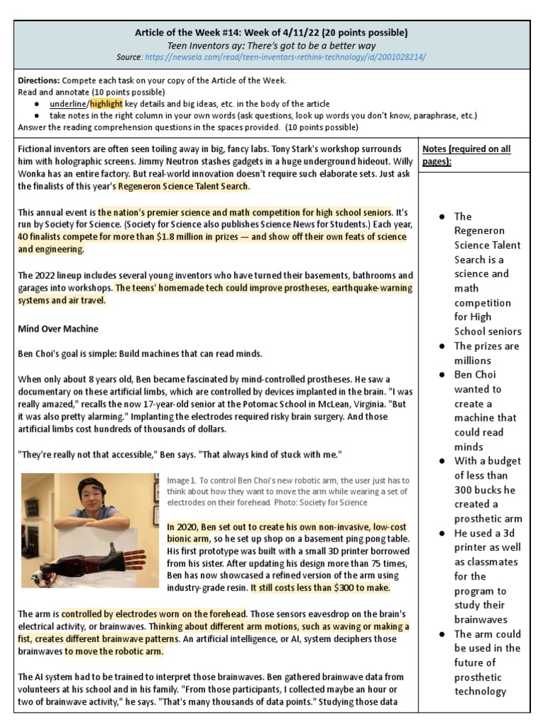 Article of The Week #14: Week of 4/11/22 (20 Points Possible) | PDF ...