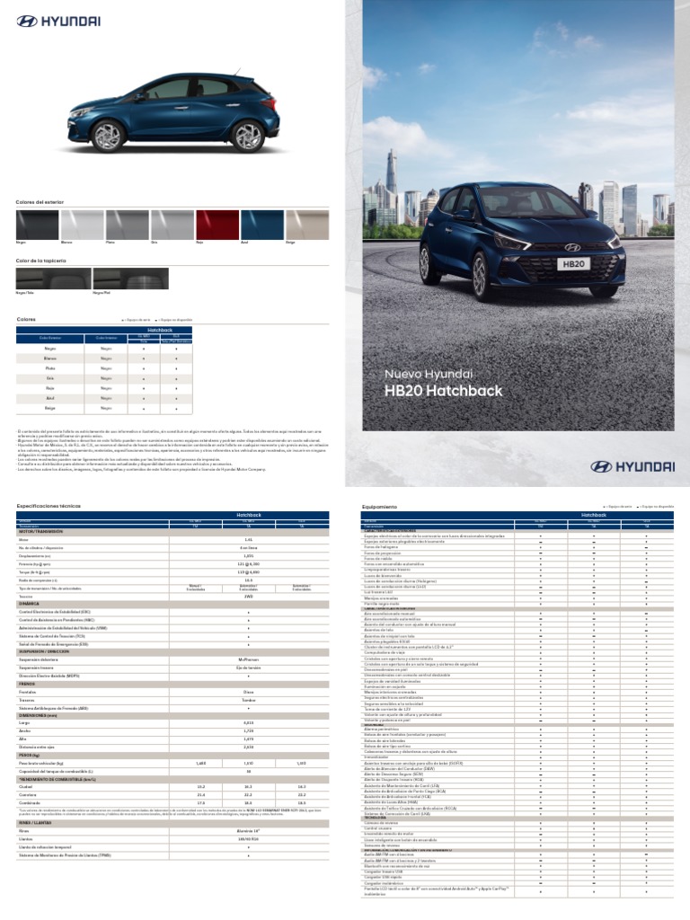 Ficha Tecnica HB20 Hatchback 2023 | PDF | Airbag | Sistema de freno antibloqueo