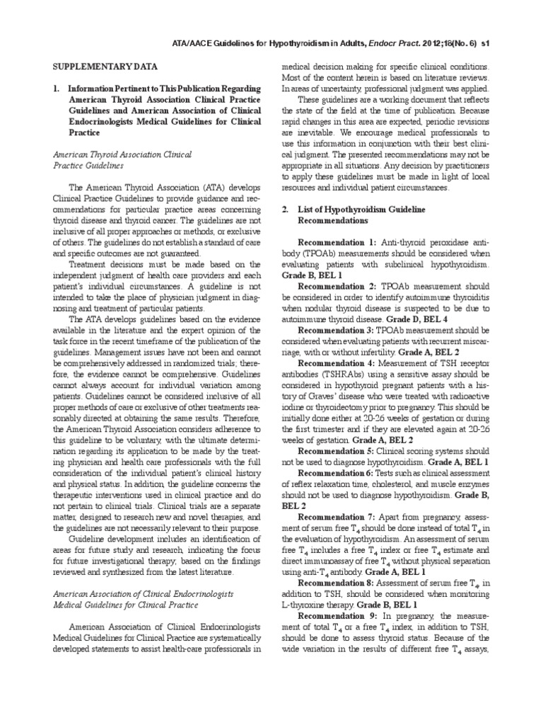 ATA AACE Guidelines For Thypothyroidism in Adults | PDF ...