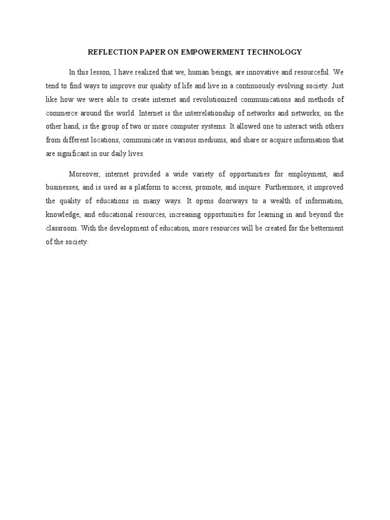 Reflection Paper On E-Tech | PDF