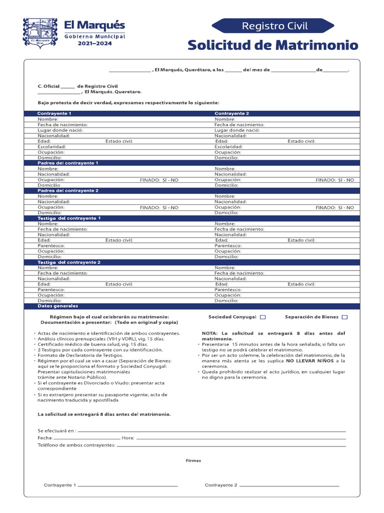 Solicitud de Matrimonio 2021-2024 | PDF