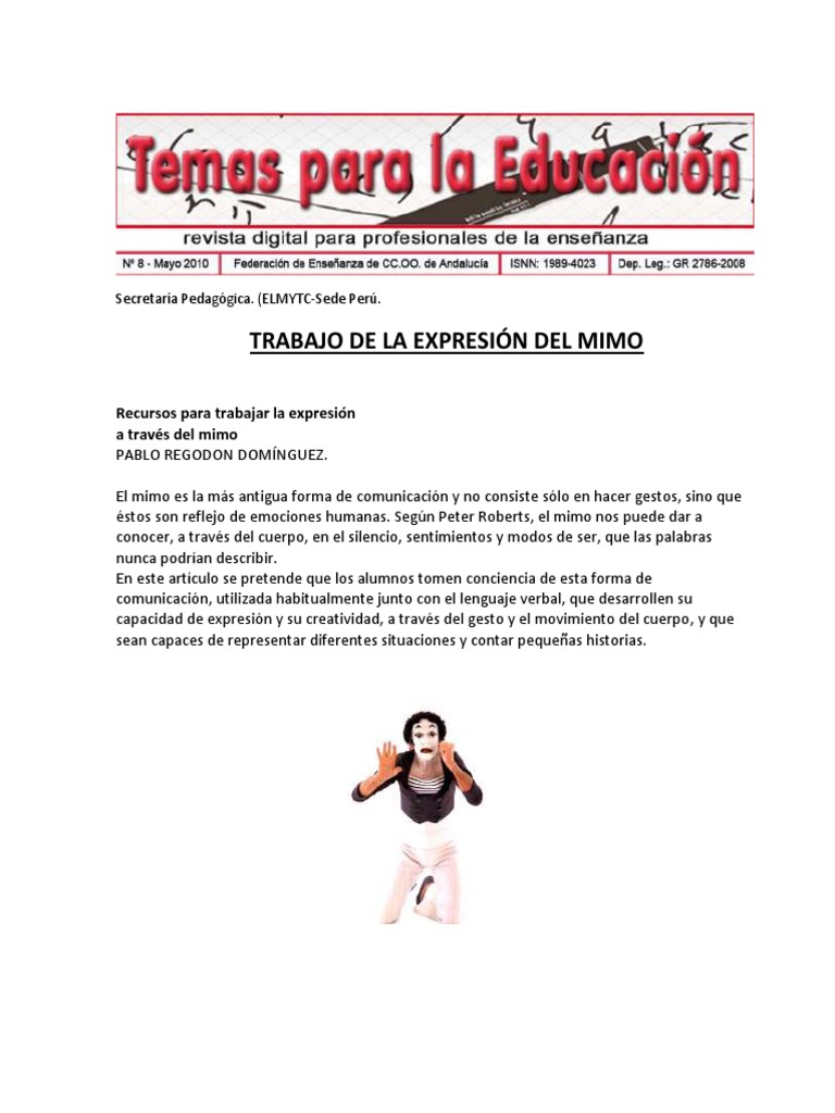 Trabajo de La Expresión Del Mimo | PDF