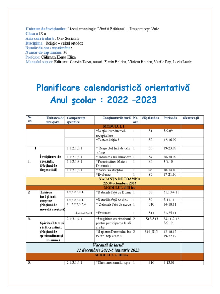 Planificari Liceu 2023 | PDF