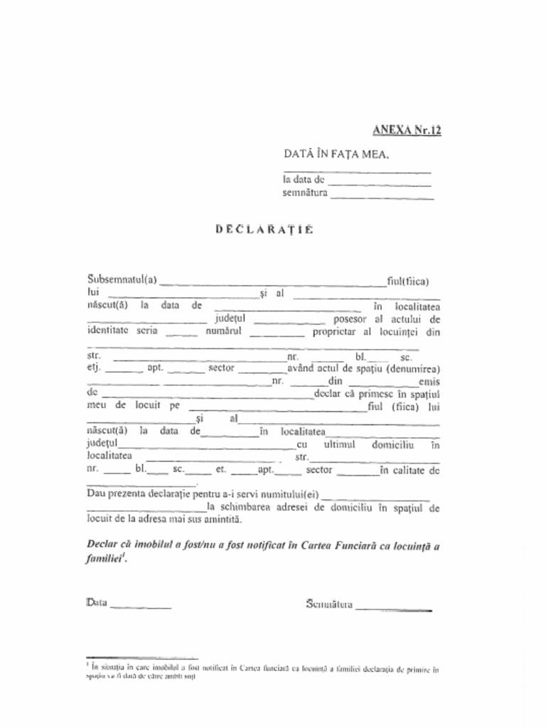 Anexa 12 - Declaratie de Primire Spatiu Proprietar | PDF