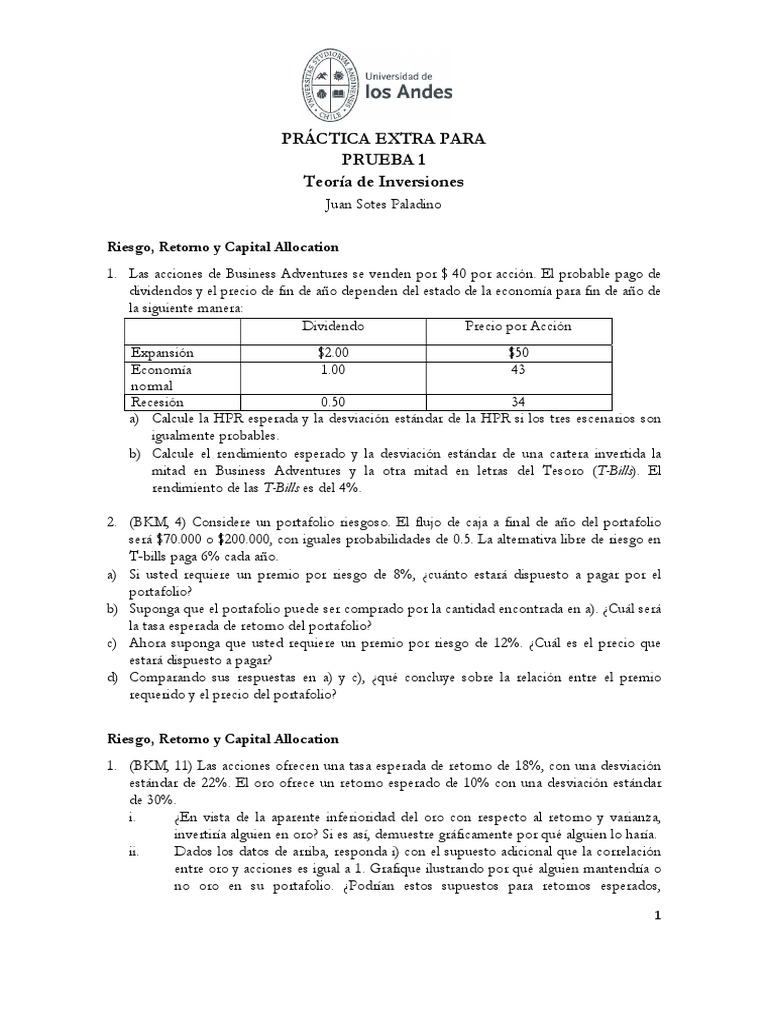 Practica Extra Prueba 1 | PDF | Desviación Estándar | Compartir (Finanzas)