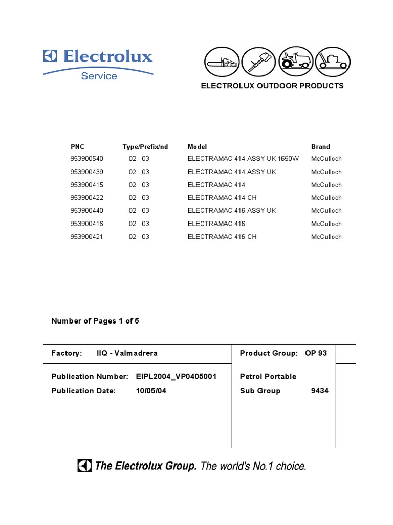 Electrolux Outdoor Products: PNC Type/Prefix/nd Model Brand | PDF ...