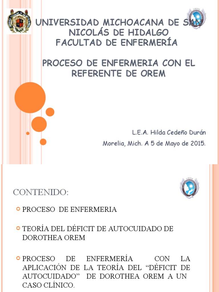 Proceso Enf. Con Referente A Dorothea E. Orem | PDF | Enfermería ...