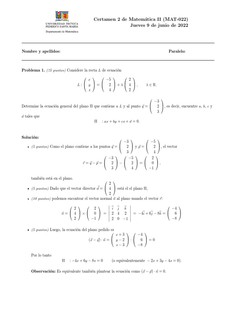 Certamen 2 MAT-022 2022-1 (Pauta) | PDF | Valores propios y vectores propios | Matemáticas