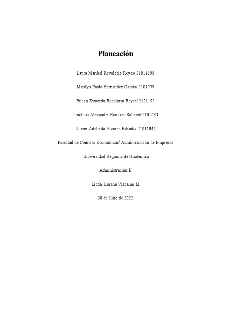 Investigacion Documental PLANEACION | PDF | Crecimiento personal y profesional | Negocios