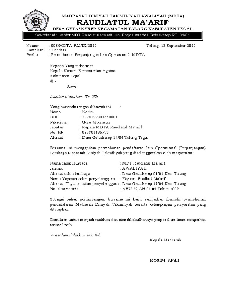 Contoh SK IJOP MDTA RAUDLATUL MAARIF | PDF