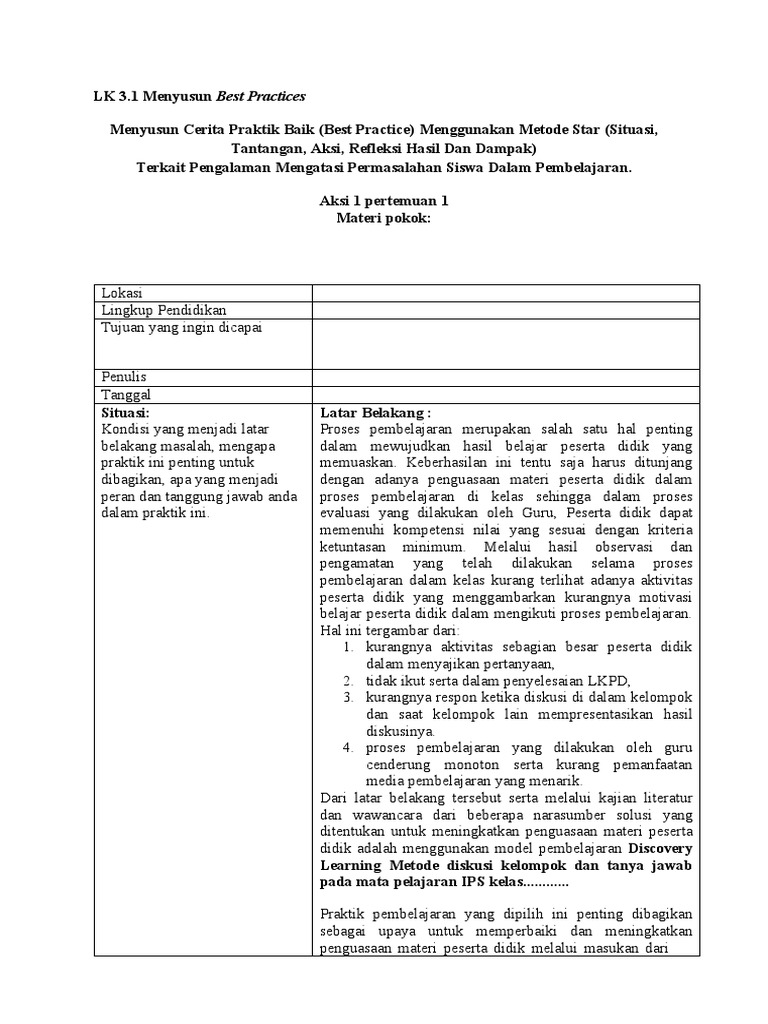 Contoh Unm Best Practice Metode STAR | PDF