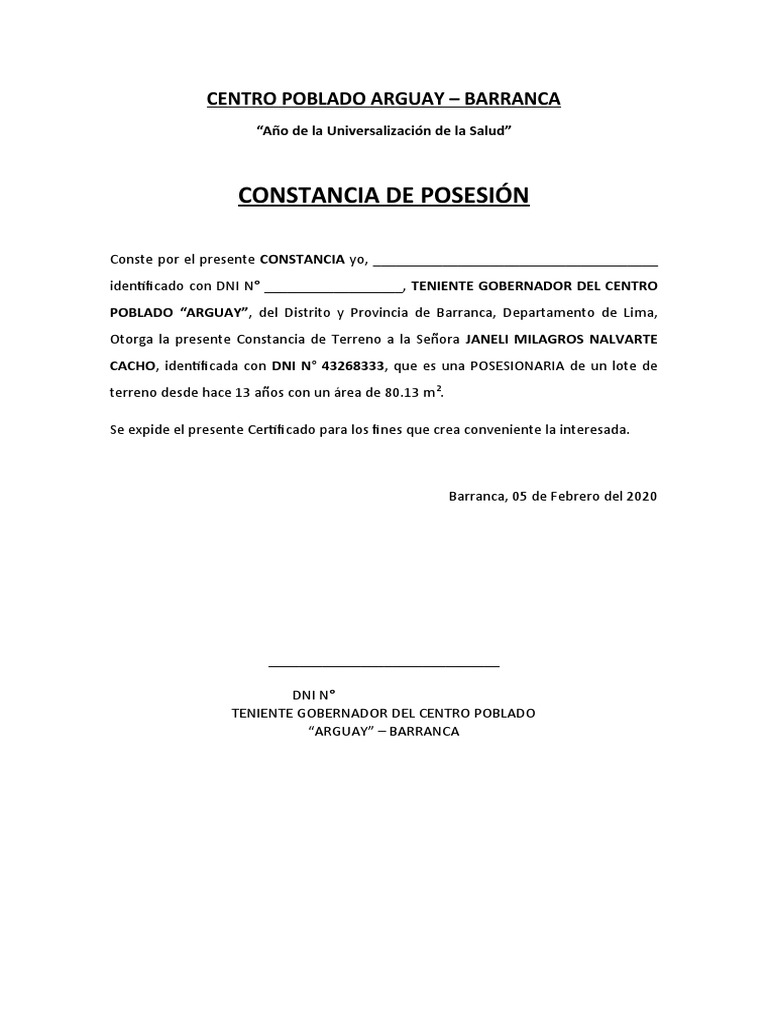 Constancia de Posesion | PDF