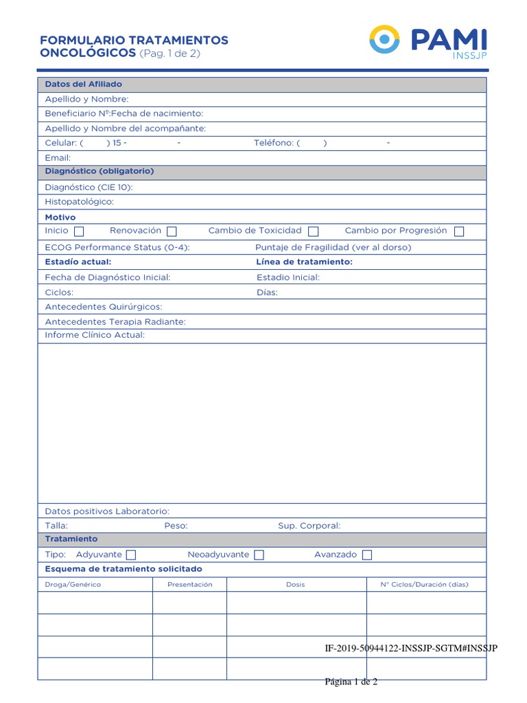 Form ONCO PAMI | PDF | Epidemiología | Especialidades Medicas