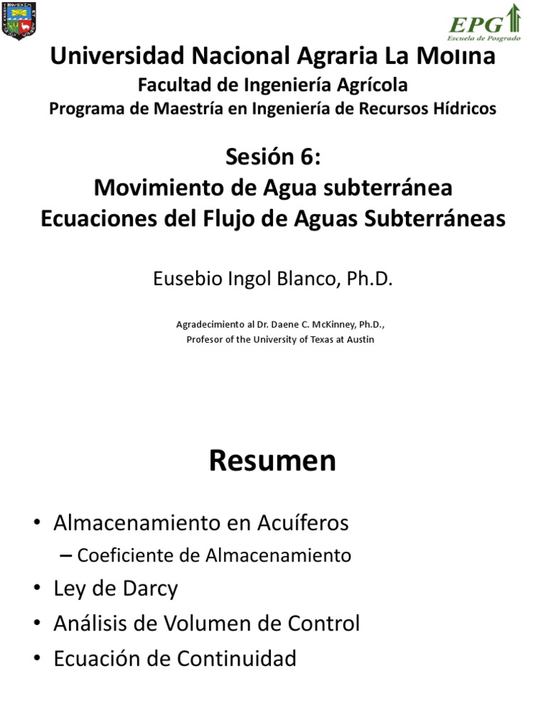 Sesión 6 - Main - Ecuaciones de Aguas Subterr | PDF | Agua subterránea | Agua