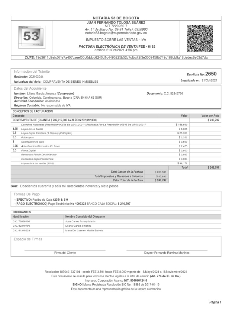 Factura Notaria 53 | PDF | Factura | Pagos