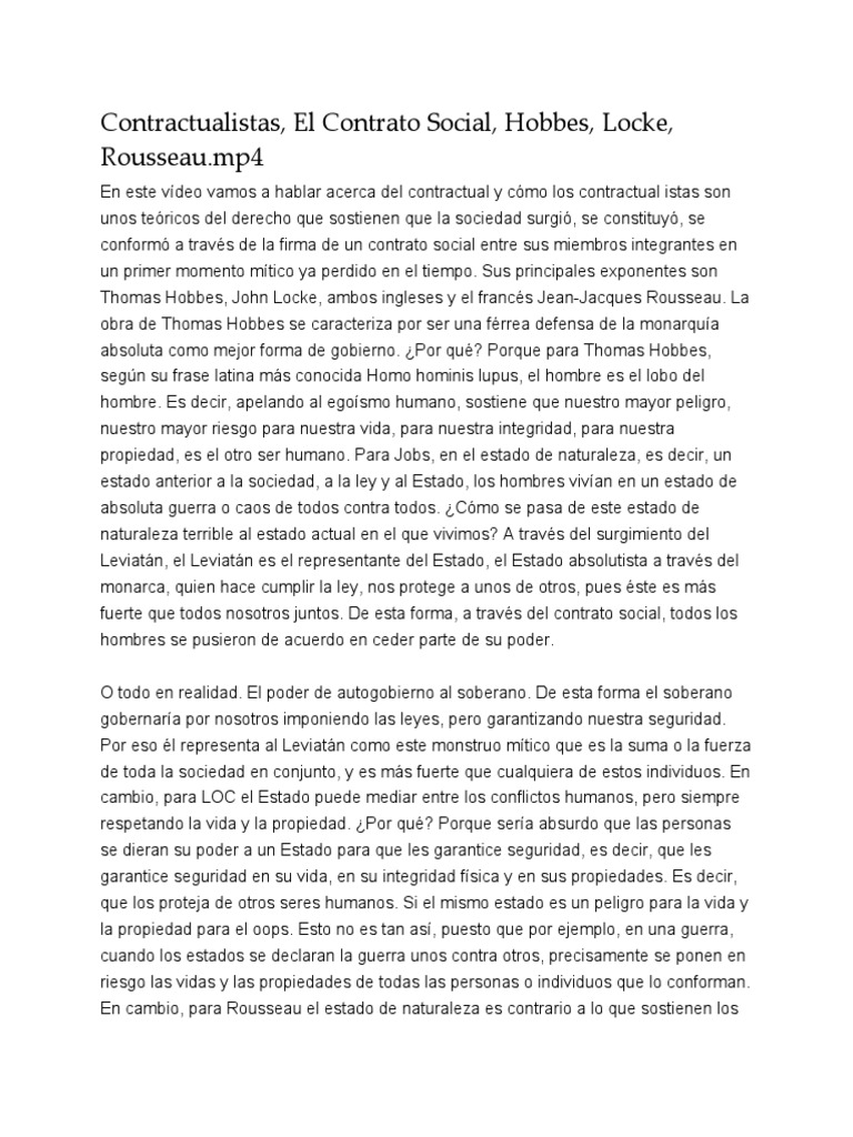 Los contractualistas: Hobbes, Locke y Rousseau y sus visiones sobre el ...