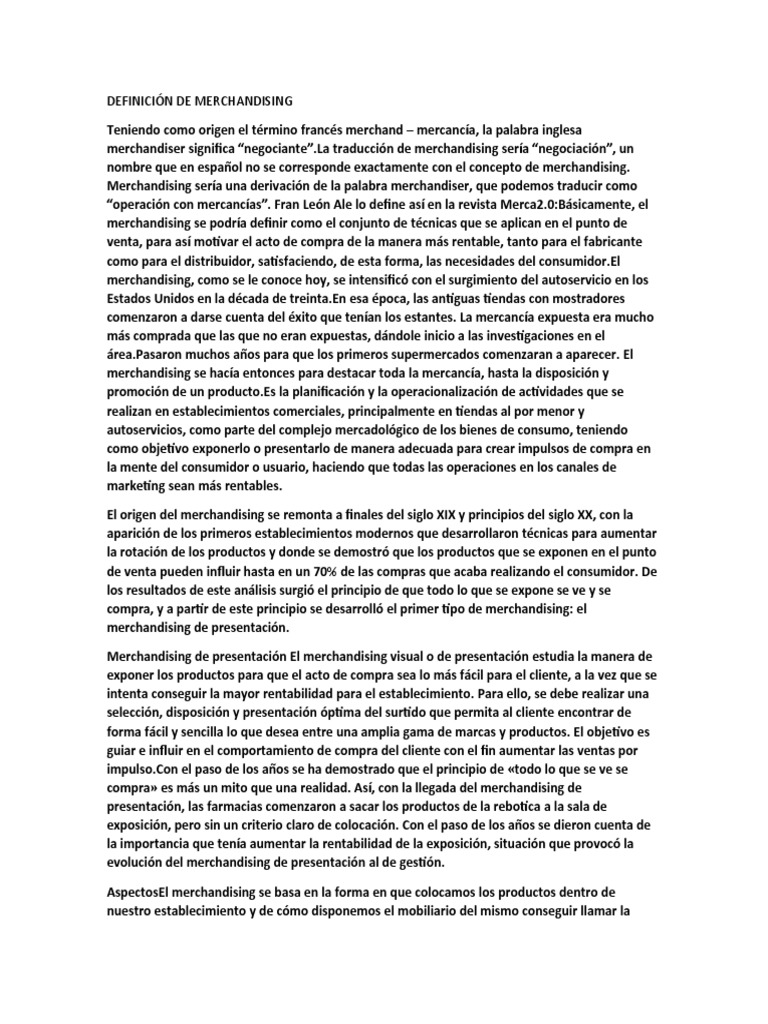 Definición y Concepto de Merchandising | PDF | Comercialización | Marca