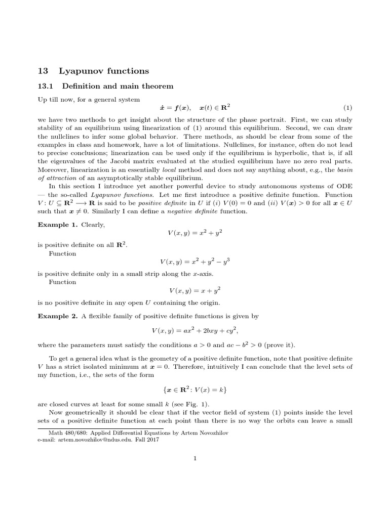 Lyapunov Functions | PDF | Mathematics | Linear Algebra