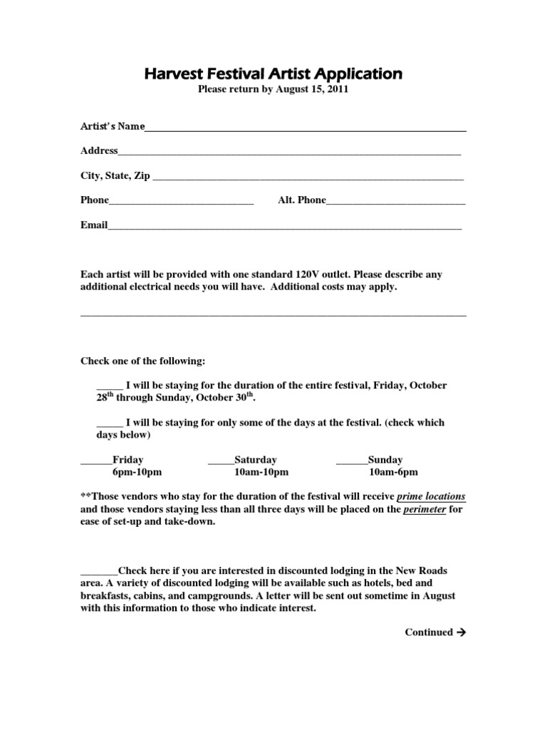 Harvest Festival Artist Application Form | PDF | Home & Garden