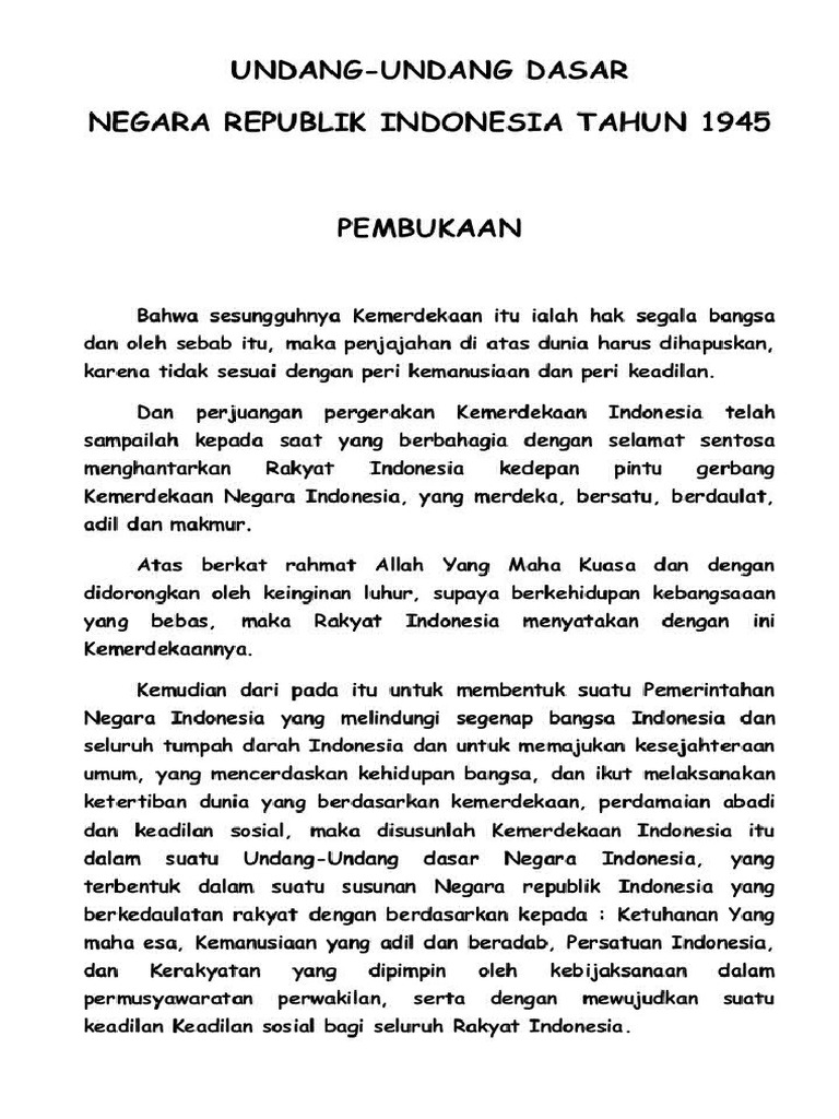 Teks Pembukaan UUD 45 | PDF