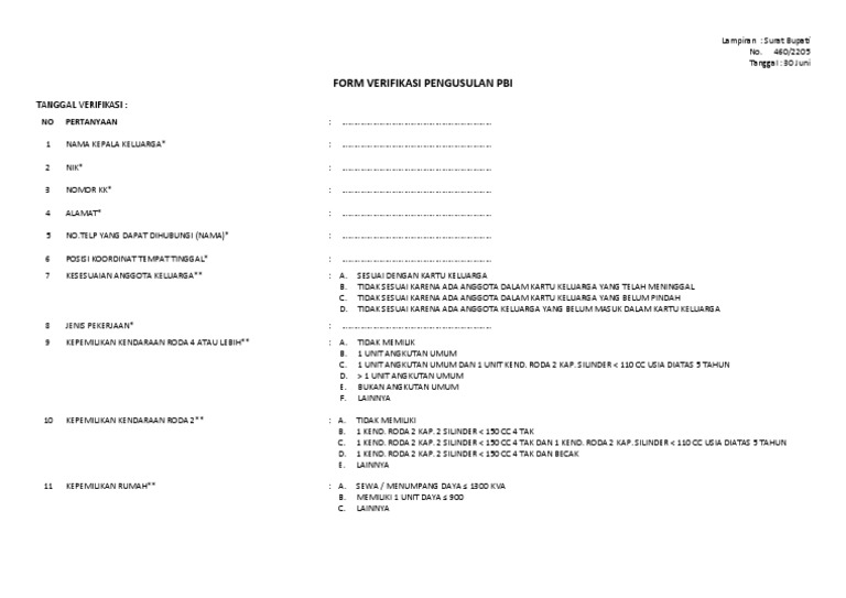 Form Verifikasi Pengusulan Pbi | PDF