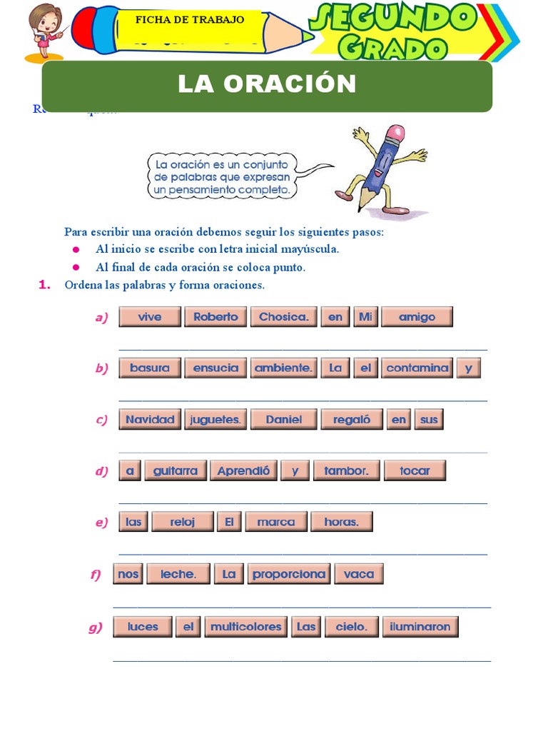 La Oración y Sus Partes para Segundo Grado de Primaria | PDF