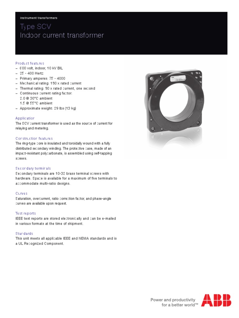 Catalogue 1VAP428601-DB - SCV - ABB | PDF | Transformer | Equipment