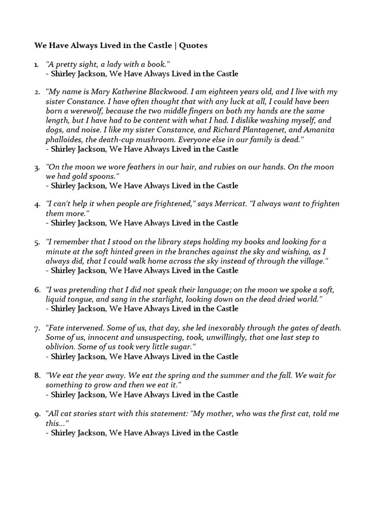 We Have Always Lived in The Castle - Quotes | PDF