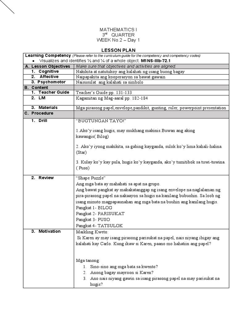 Detailed LP Math 1 Week 2 q3 Final | PDF