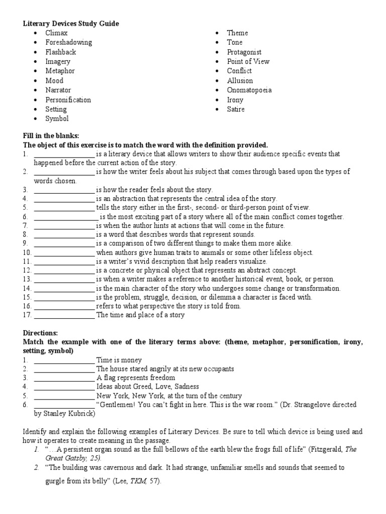 Literary Devices Study Guide | PDF