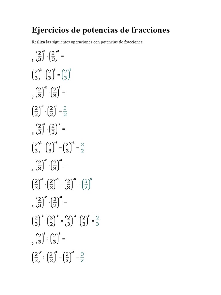 Ejercicios de Potencias de Fracciones | PDF