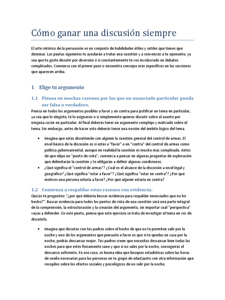 Cómo Ganar Una Discusión Siempre | PDF | Argumento | Falacia
