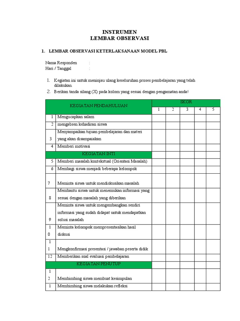 Rencana Evaluasi Aksi - INSTRUMEN LEMBAR OBSERVASI DLL | PDF | Karier & Perkembangan