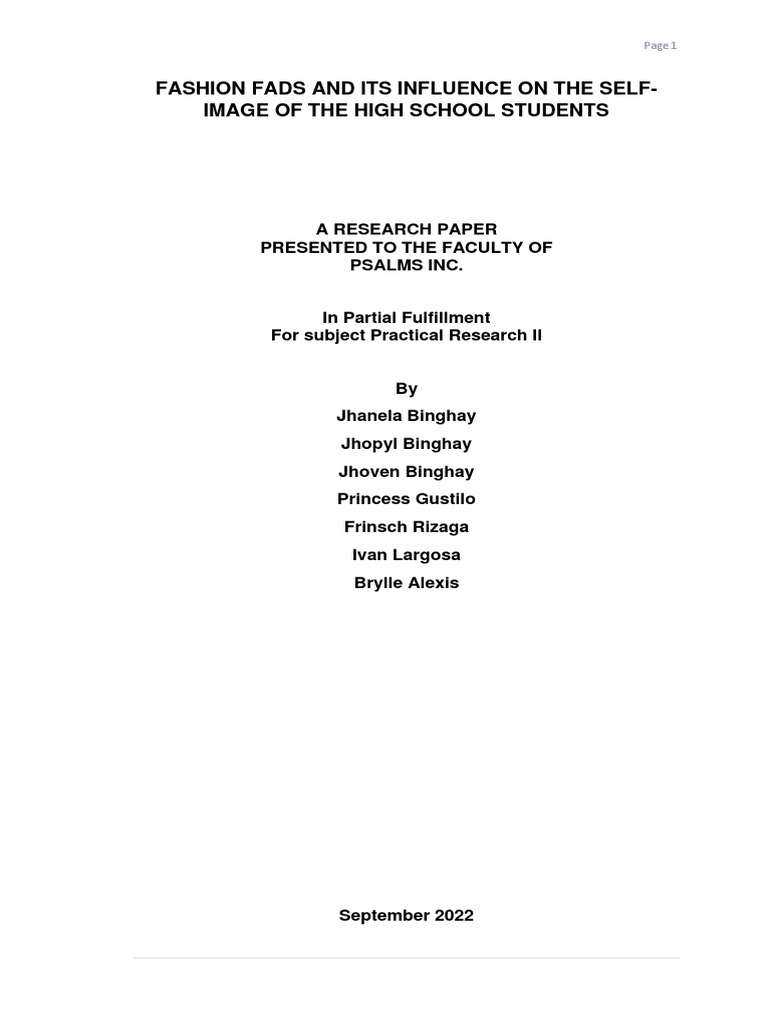 Fashion Fads and Its Influence On The Self-Image of The High School ...