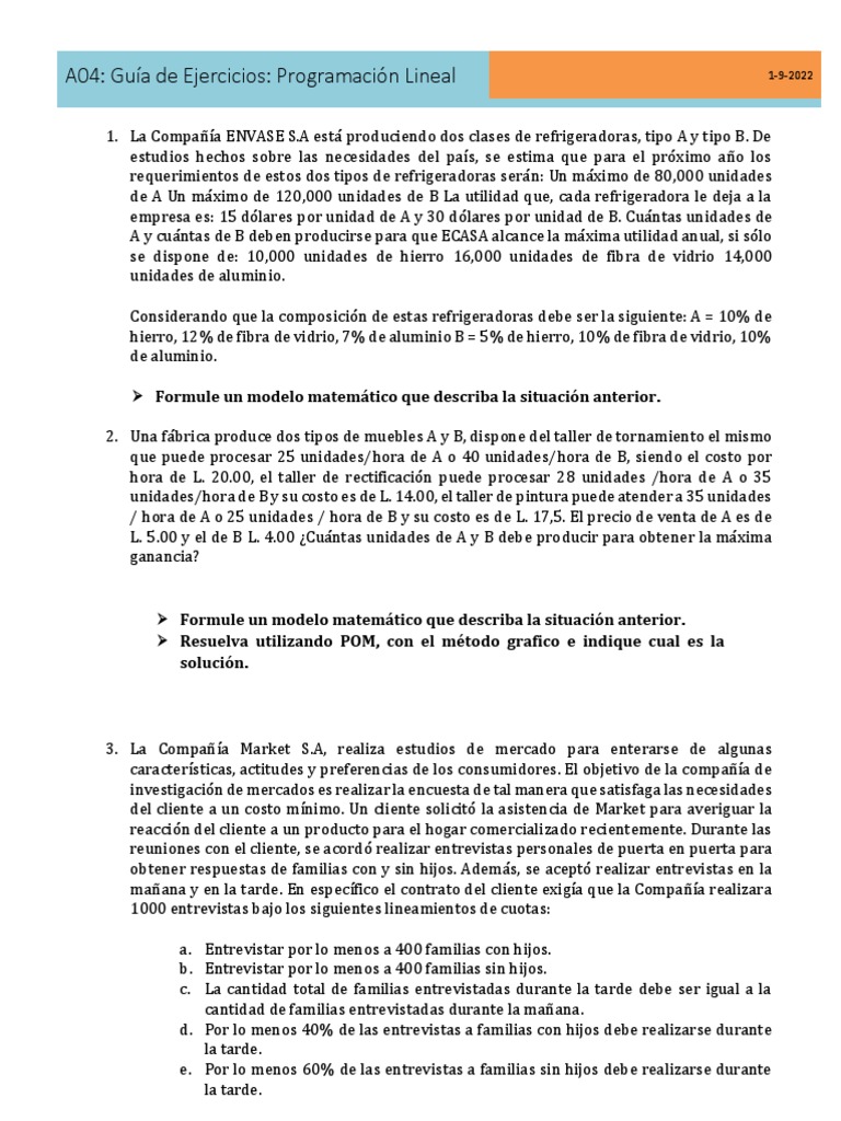 A04 Guia de Ejercicios Iii 2022 | PDF | Investigación de mercado | Programación lineal