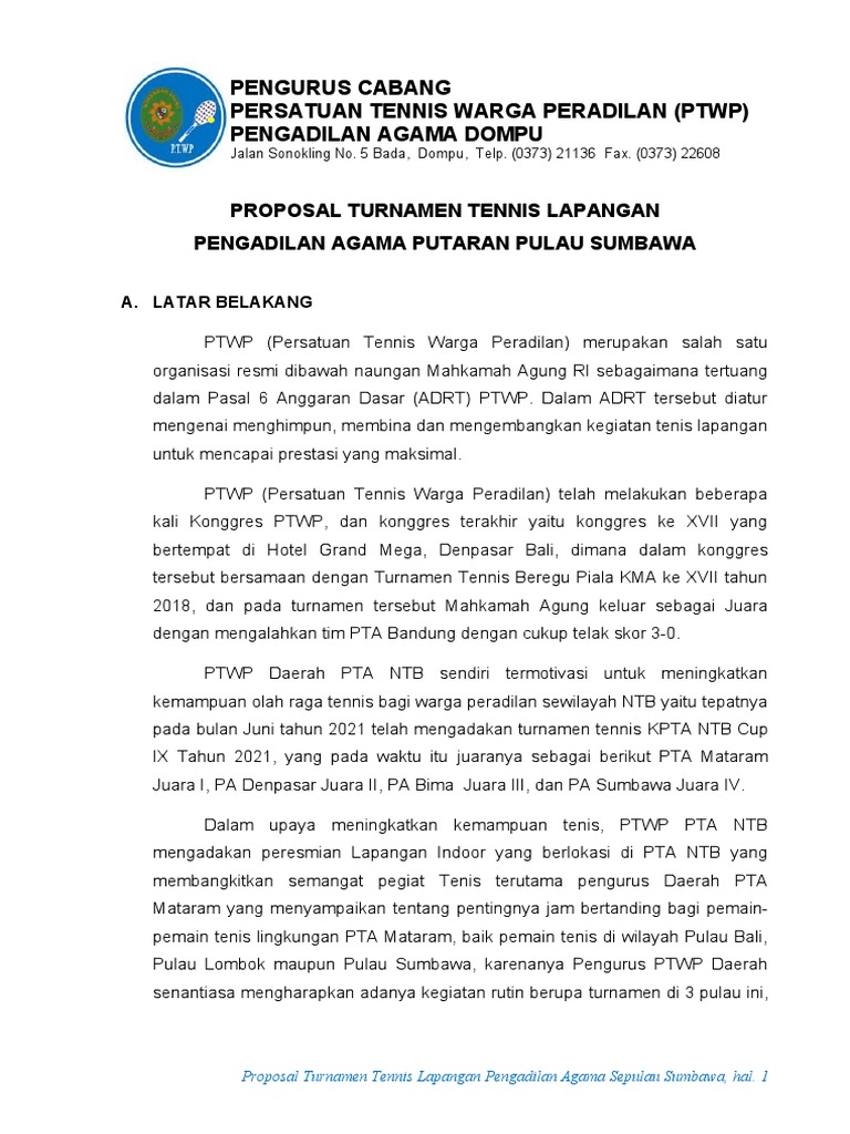 Contoh Proposal Turnamen Tenis | PDF