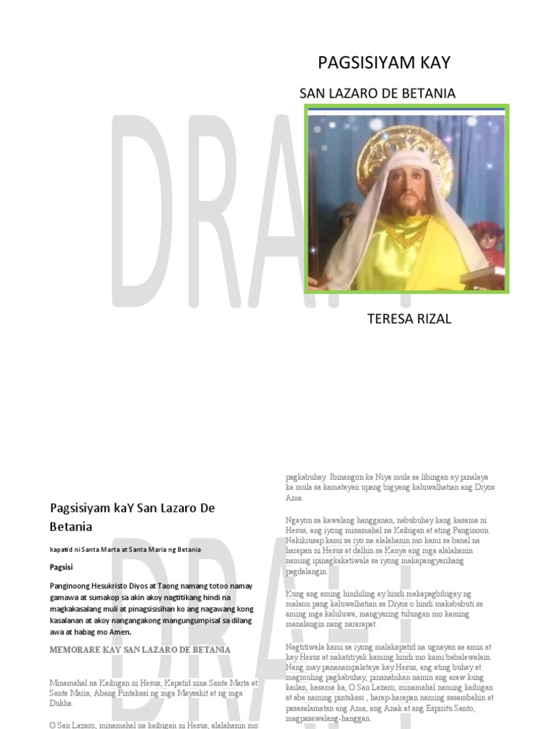Pagsisiyam San Lazaro De Betania.rtfversion 2.o(1) | PDF