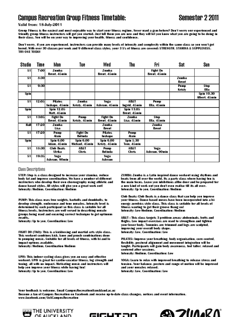 Timetable Sem 2 2011 | PDF | Physical Exercise | Recreation