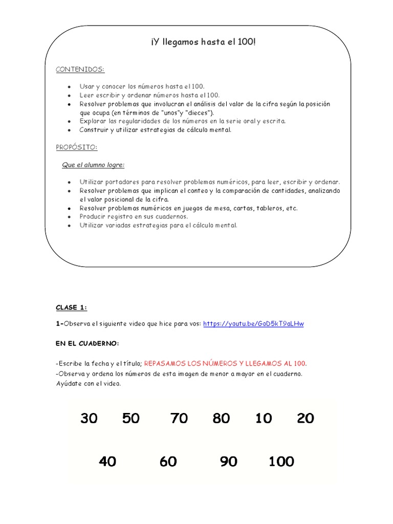 Aprendiendo Números hasta el 100 | PDF