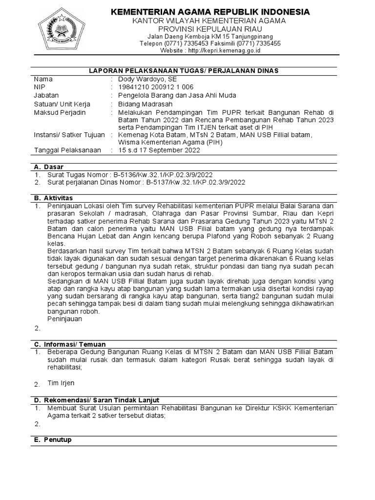 Format Laporan SPD 2022 Rehab PUPR | PDF