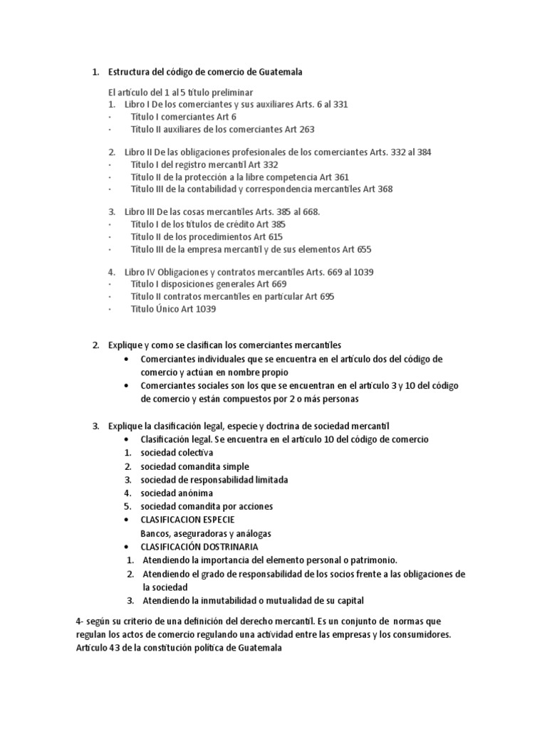 Estructura del Código de Comercio en Guatemala | PDF | Sociedad de ...