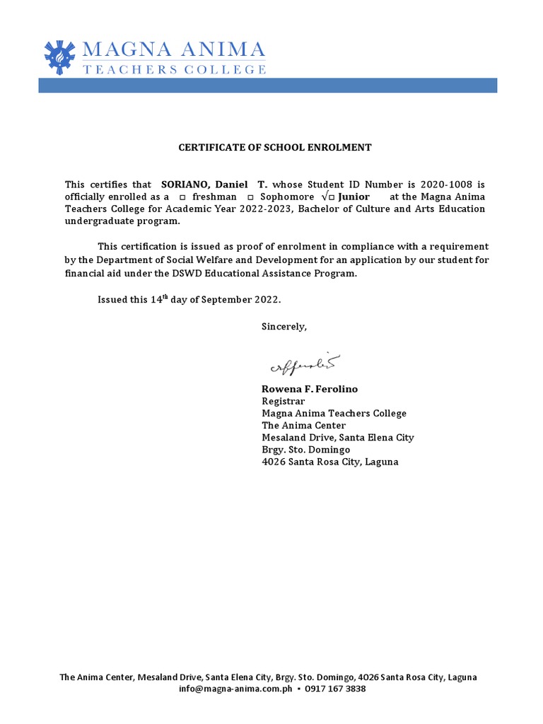 Enrollment Certificate | PDF