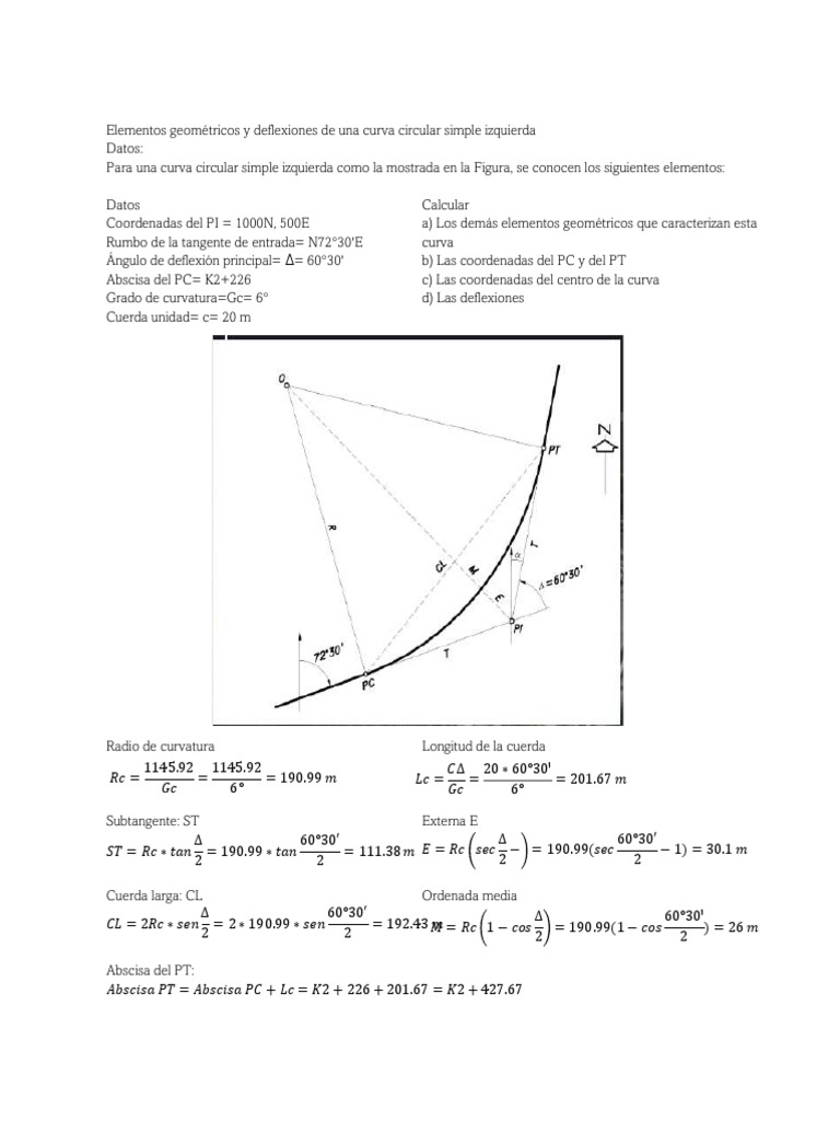 Ejercicio Curva Horizontal Simple | PDF | Curva | Medida Geométrica