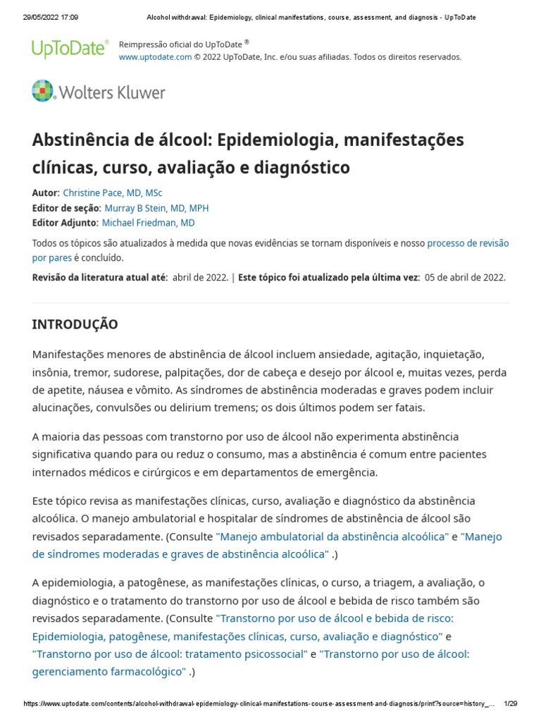 Alcohol Withdrawal - Epidemiology, Clinical Manifestations, Course ...