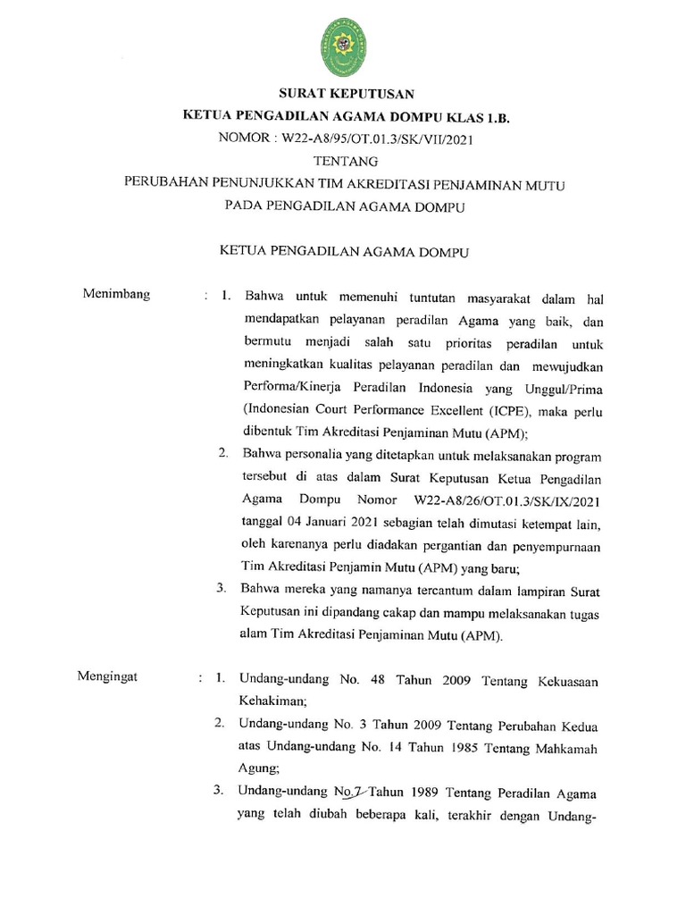 Contoh SK TIM Penjaminan Mutu | PDF