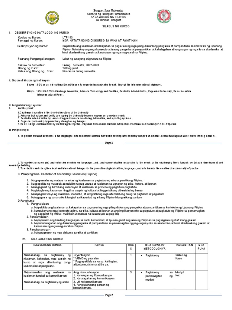 Syllabus LTF 113 | PDF