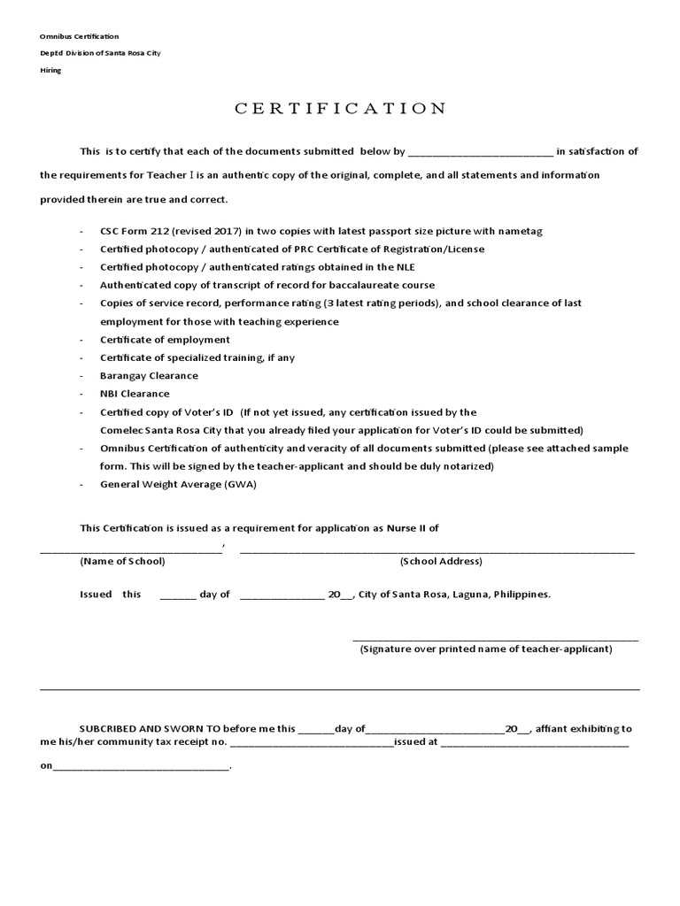 Omnibus Certification | PDF